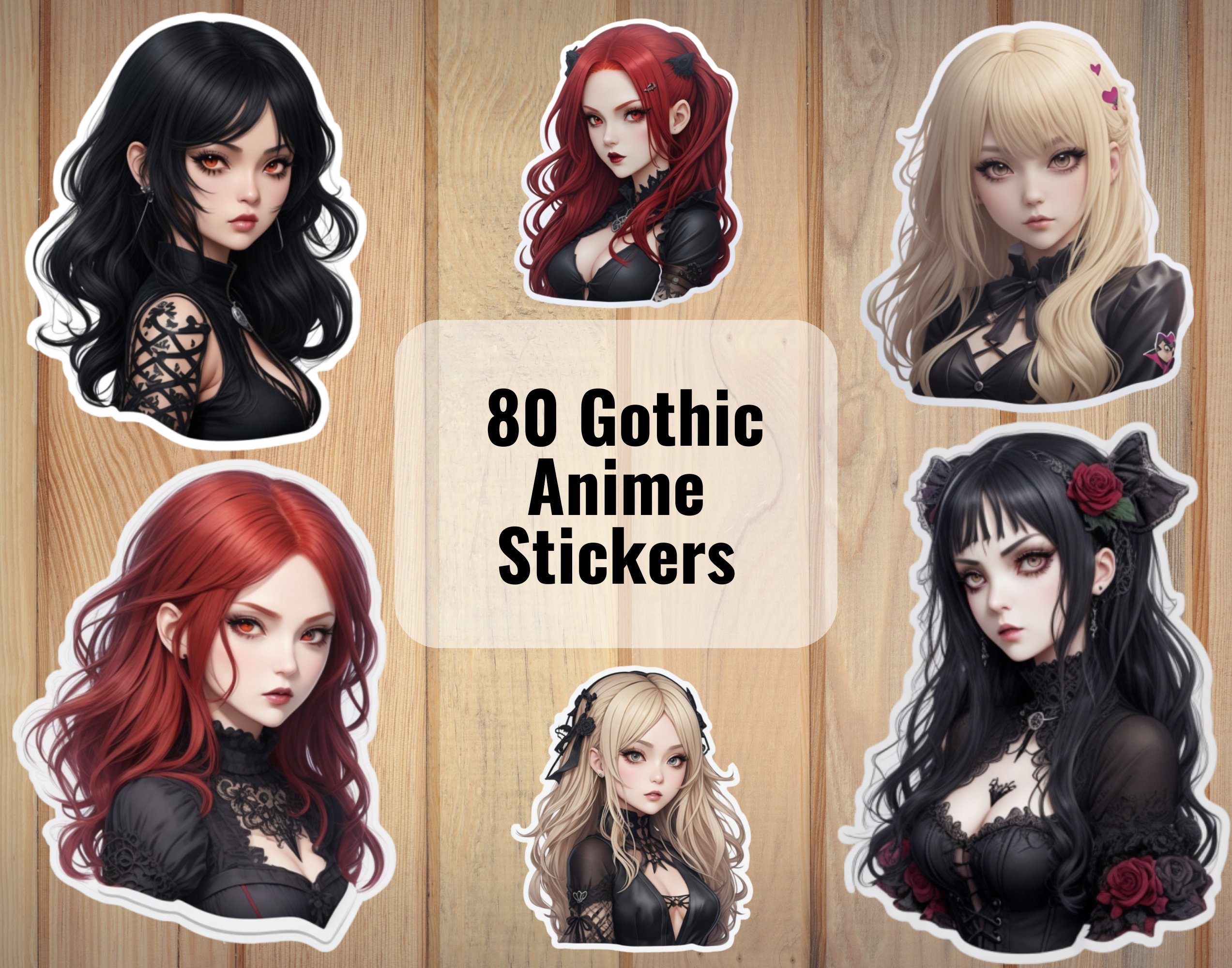 80 Digital Gothic Anime Girl Sticker Bundle, Downloadable Digital ...