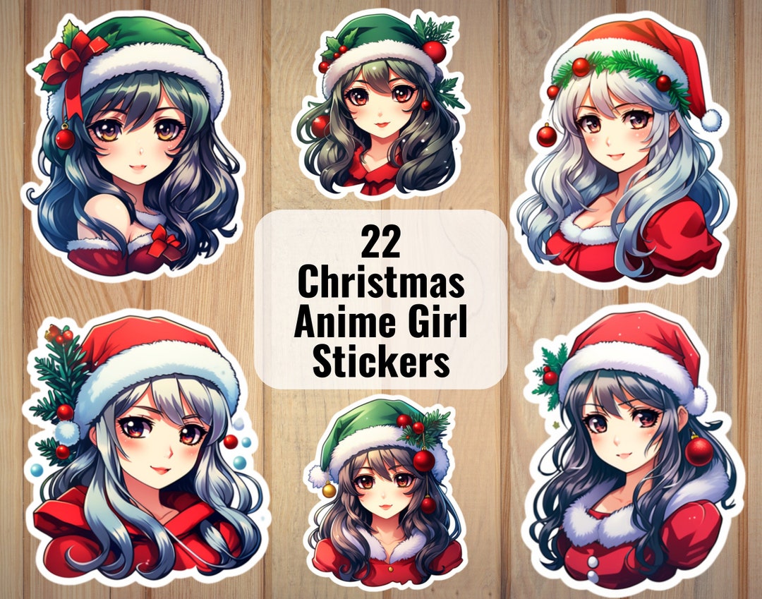 22 Digital Christmas Anime Girl Stickers Bundle, Downloadable Digital ...