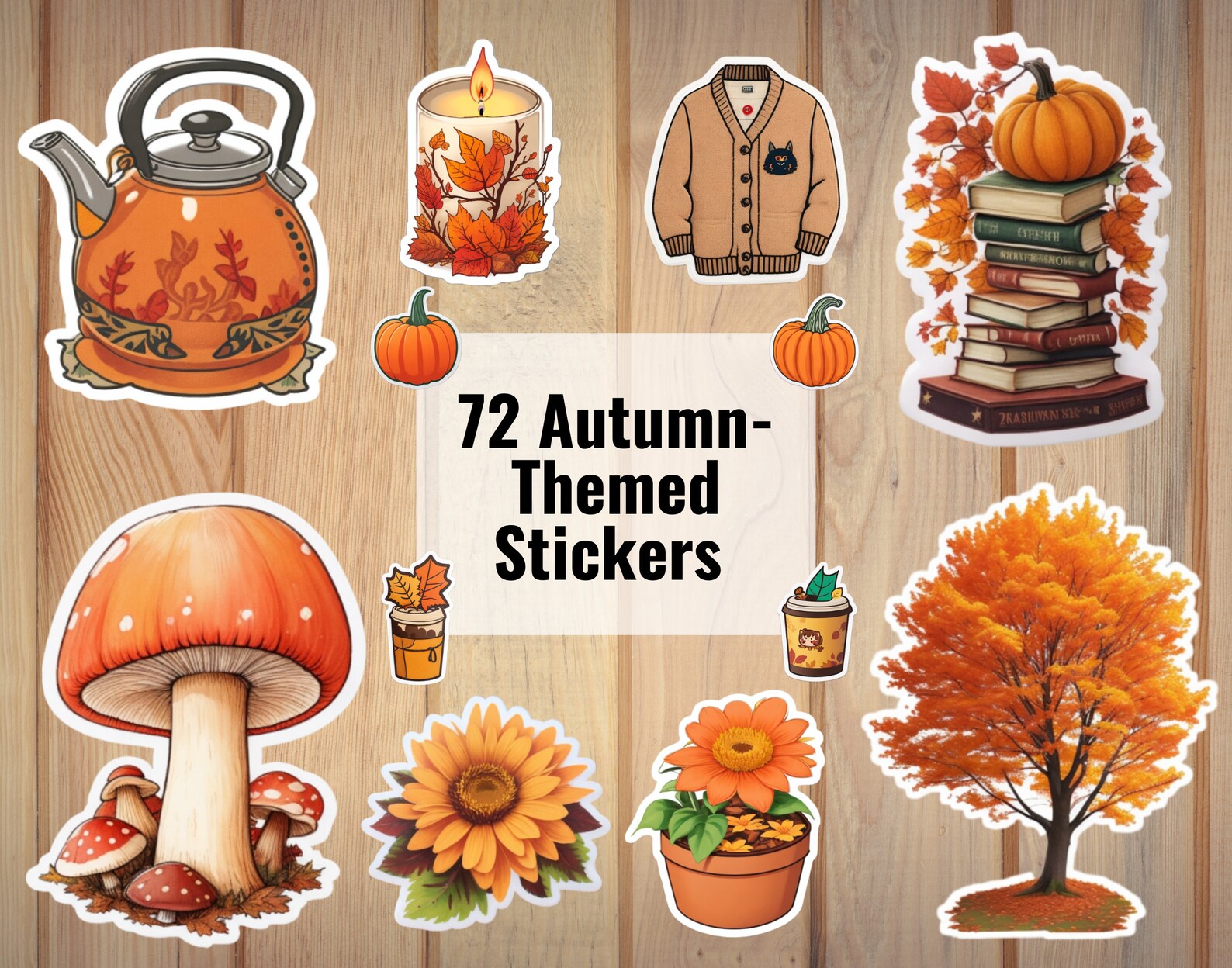 72 Autumn-themed Downloadable Digital Stickers, Season Sheets, PNG ...