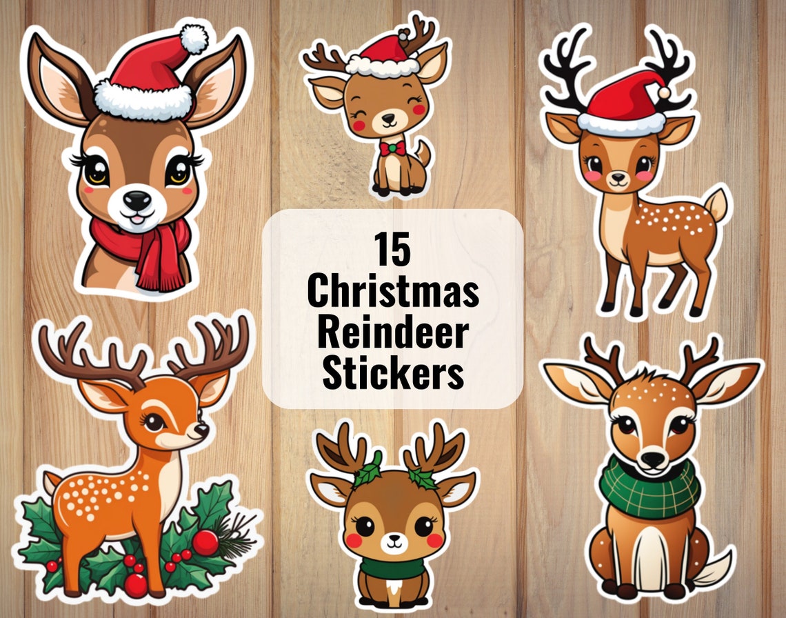 15 Digital Christmas Reindeer Stickers Bundle, Downloadable Digital ...