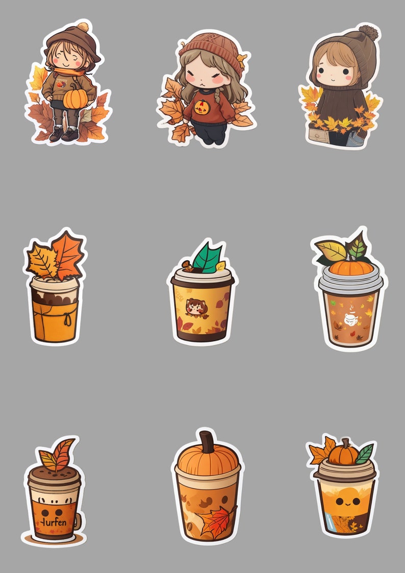 72 Autumn-themed Downloadable Digital Stickers, Season Sheets, PNG ...