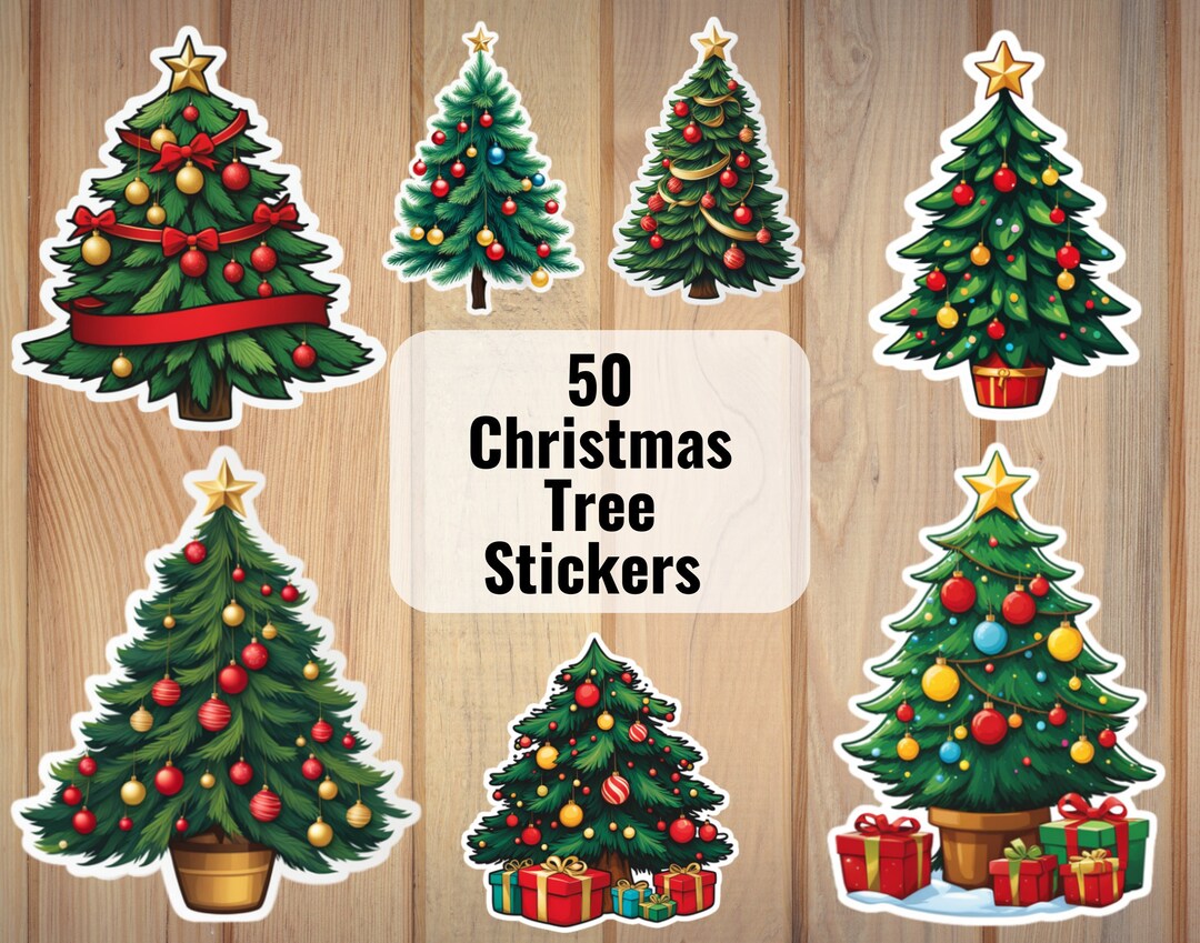 50 Digital Cute Christmas Tree Stickers Bundle, Downloadable Digital ...
