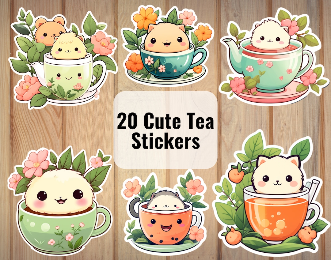 20 Cute Tea Stickers, Downloadable Digital Sticker Sheets, PNG Stickers ...
