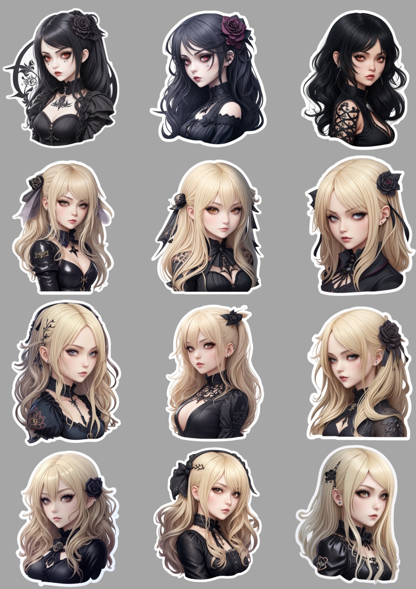 80 Digital Gothic Anime Girl Sticker Bundle, Downloadable Digital ...