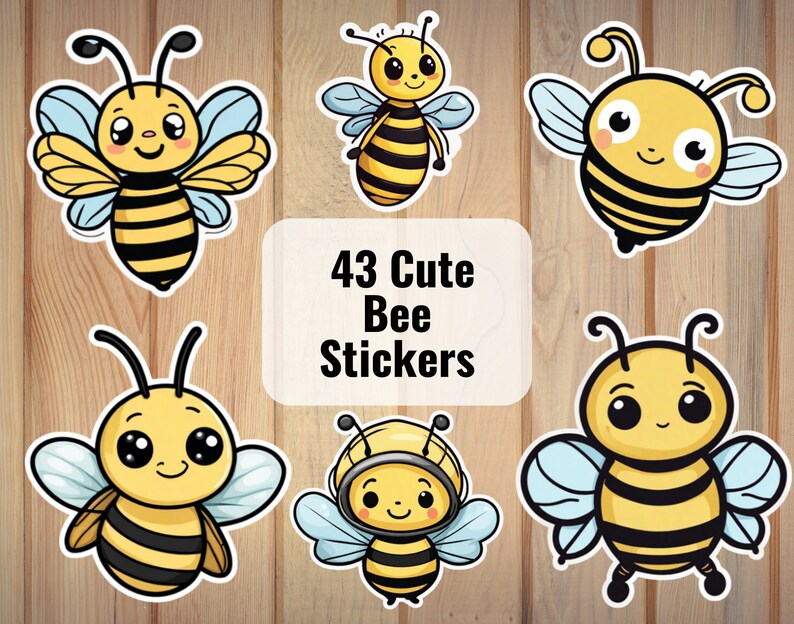 43 Digital Cute Baby Bee Stickers Bundle, Downloadable Digital Sticker ...