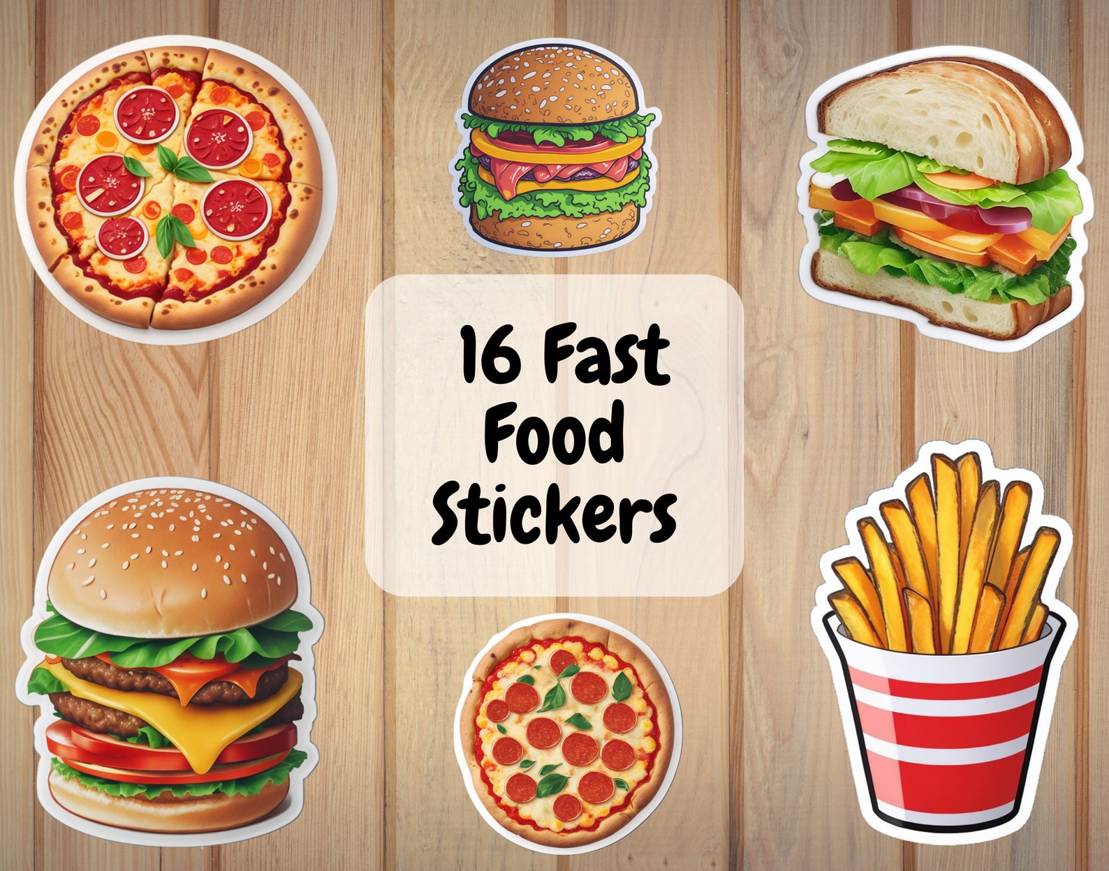 16 Digital Fast Food Sticker Sheet, Downloadable and Printable Sticker ...