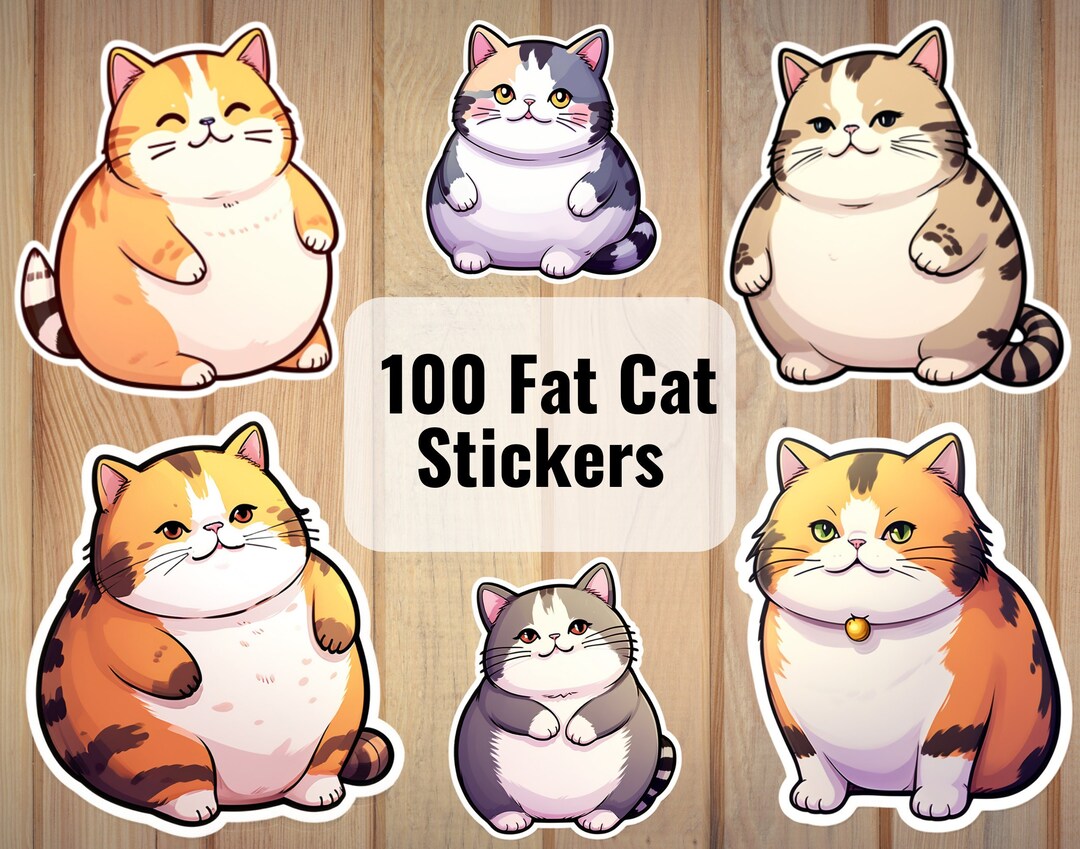 100 Cute Fat Cat Stickers, Downloadable Digital Sticker Sheets, PNG ...