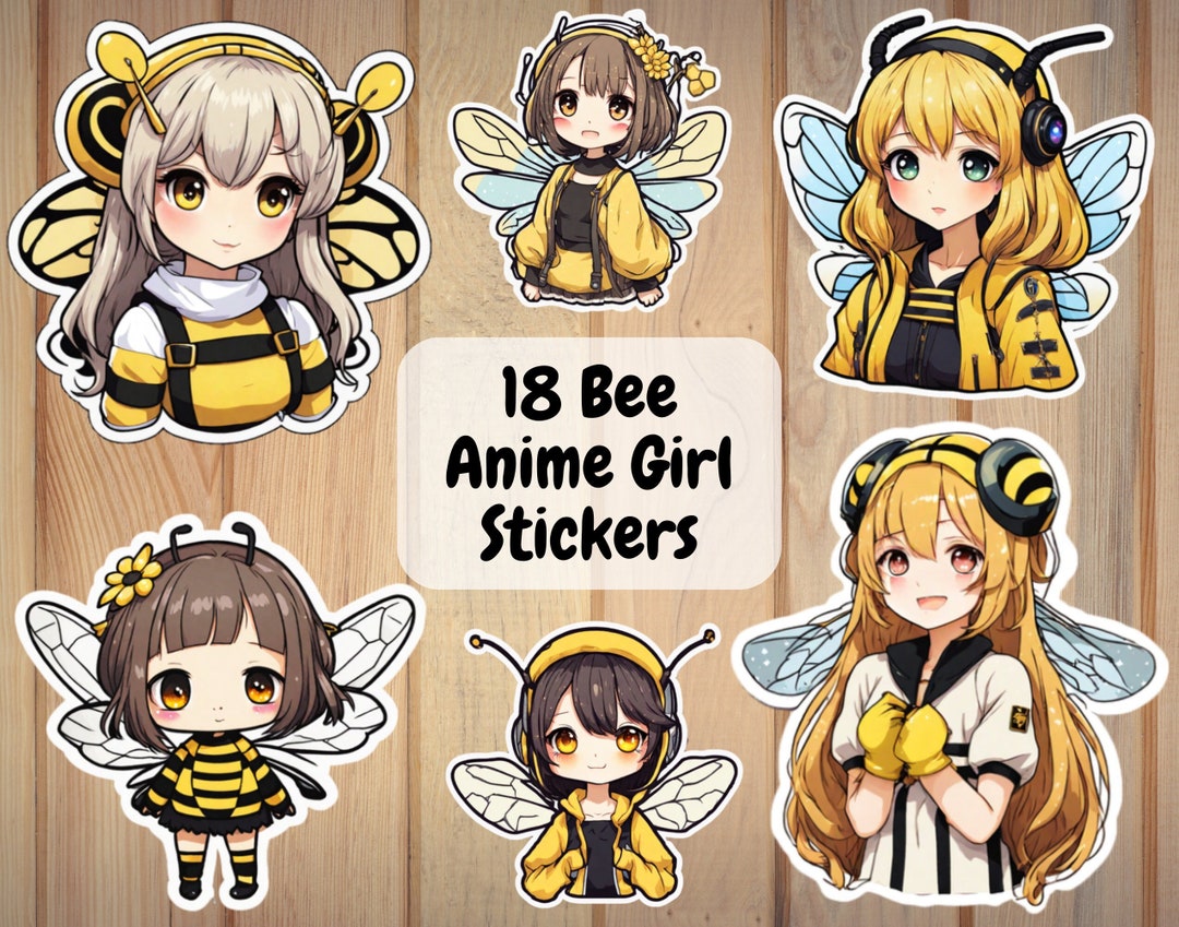 18 Digital Cute Bee Anime Girl Stickers Bundle, Downloadable Digital ...