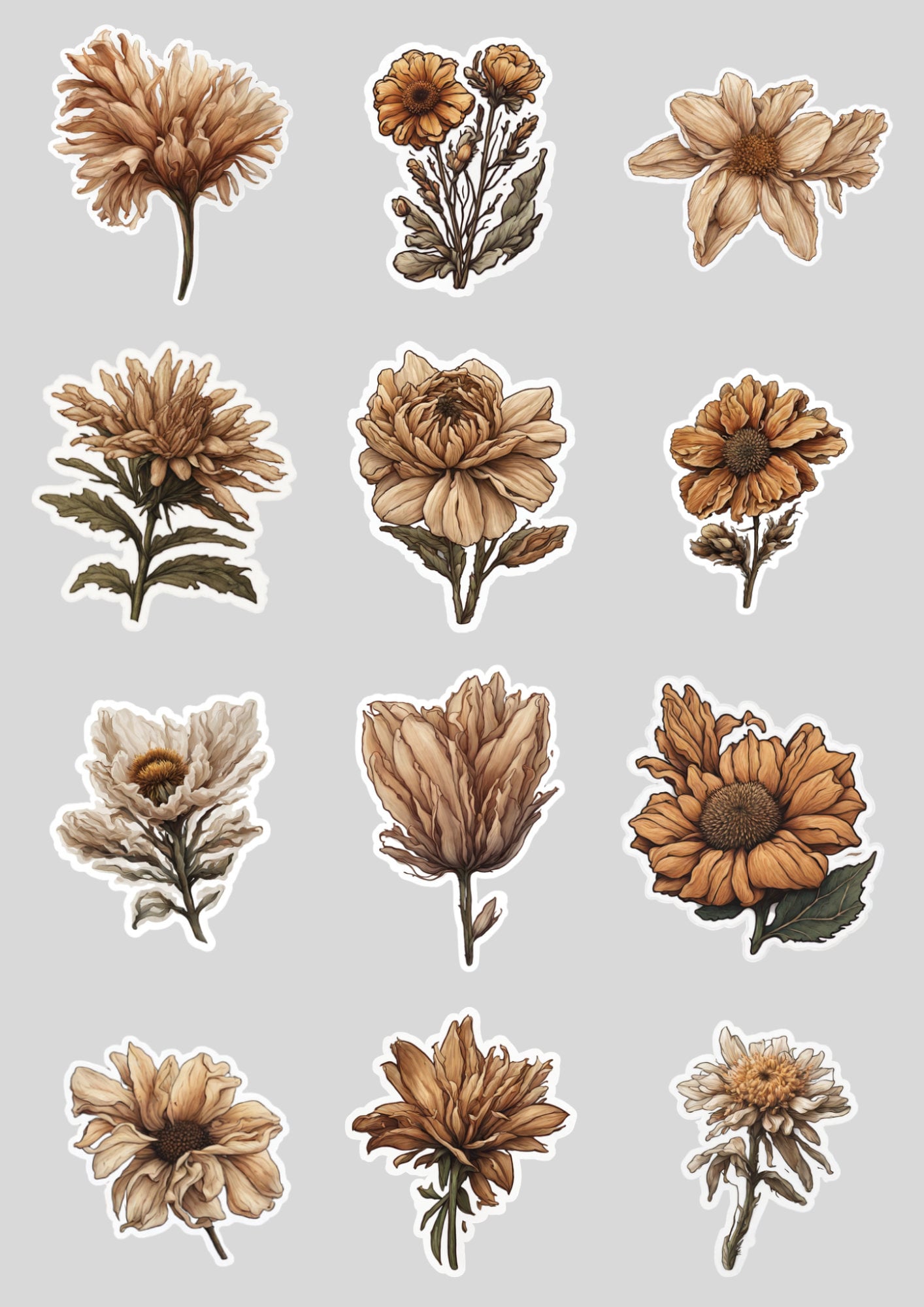 50 Dried Flower Stickers Bundle, Downloadable Digital Sticker Sheets ...