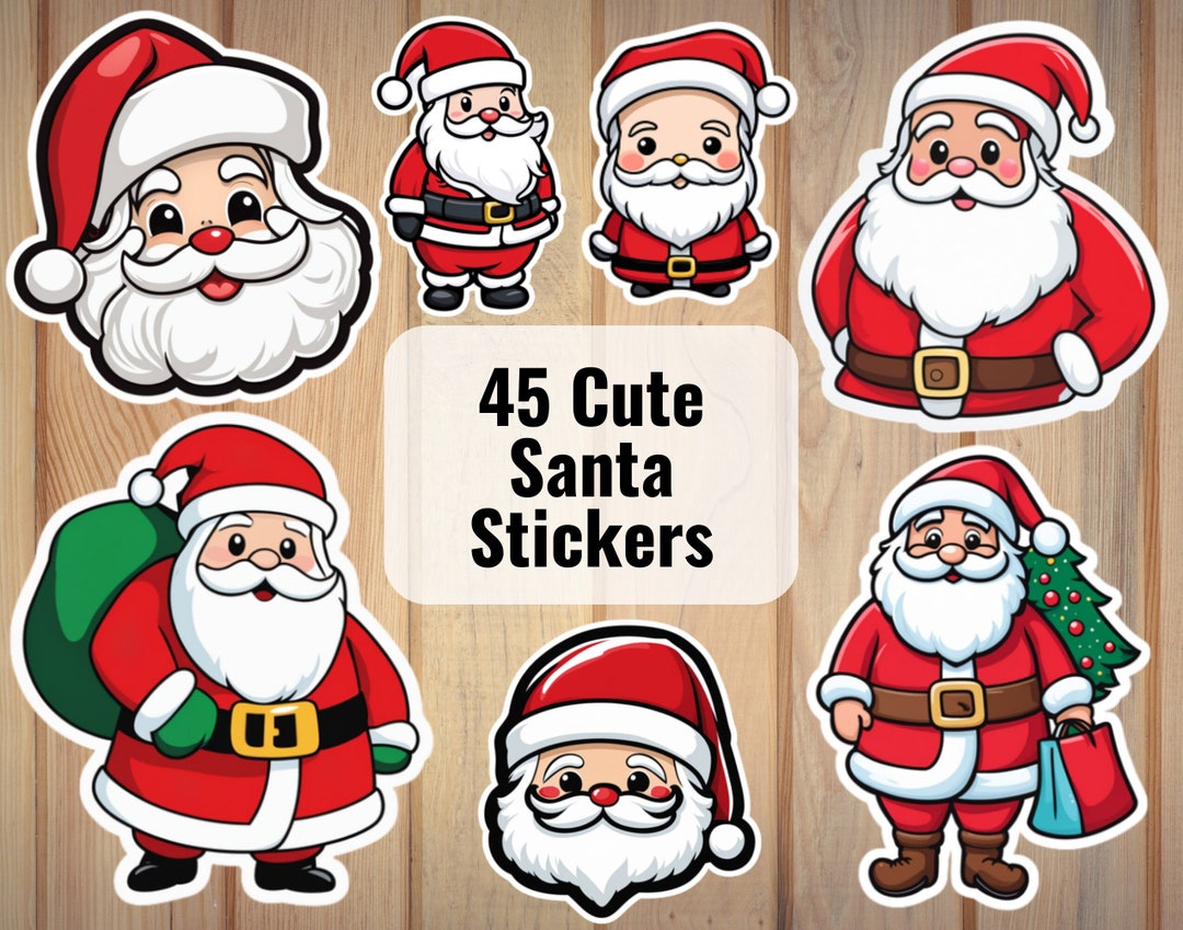 45 Digital Cute Santa Stickers Bundle, Downloadable Digital Sticker ...