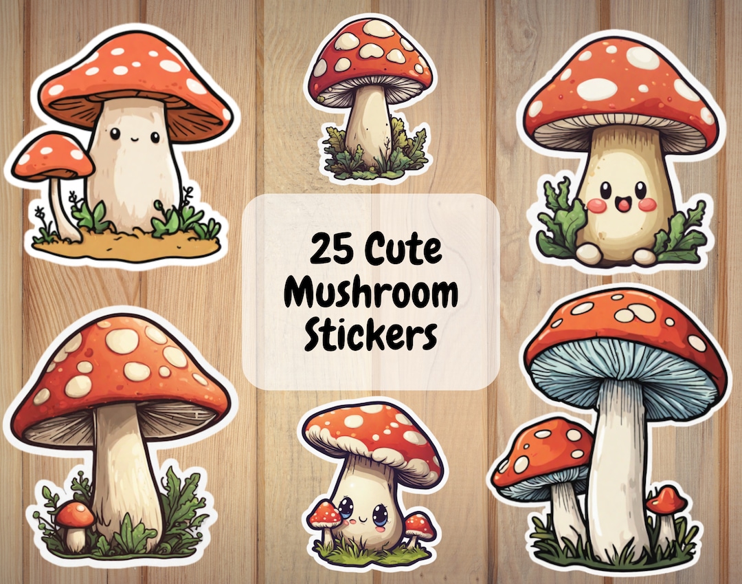 25 Digital Cute Mushroom Stickers Bundle, Downloadable Digital Sticker ...