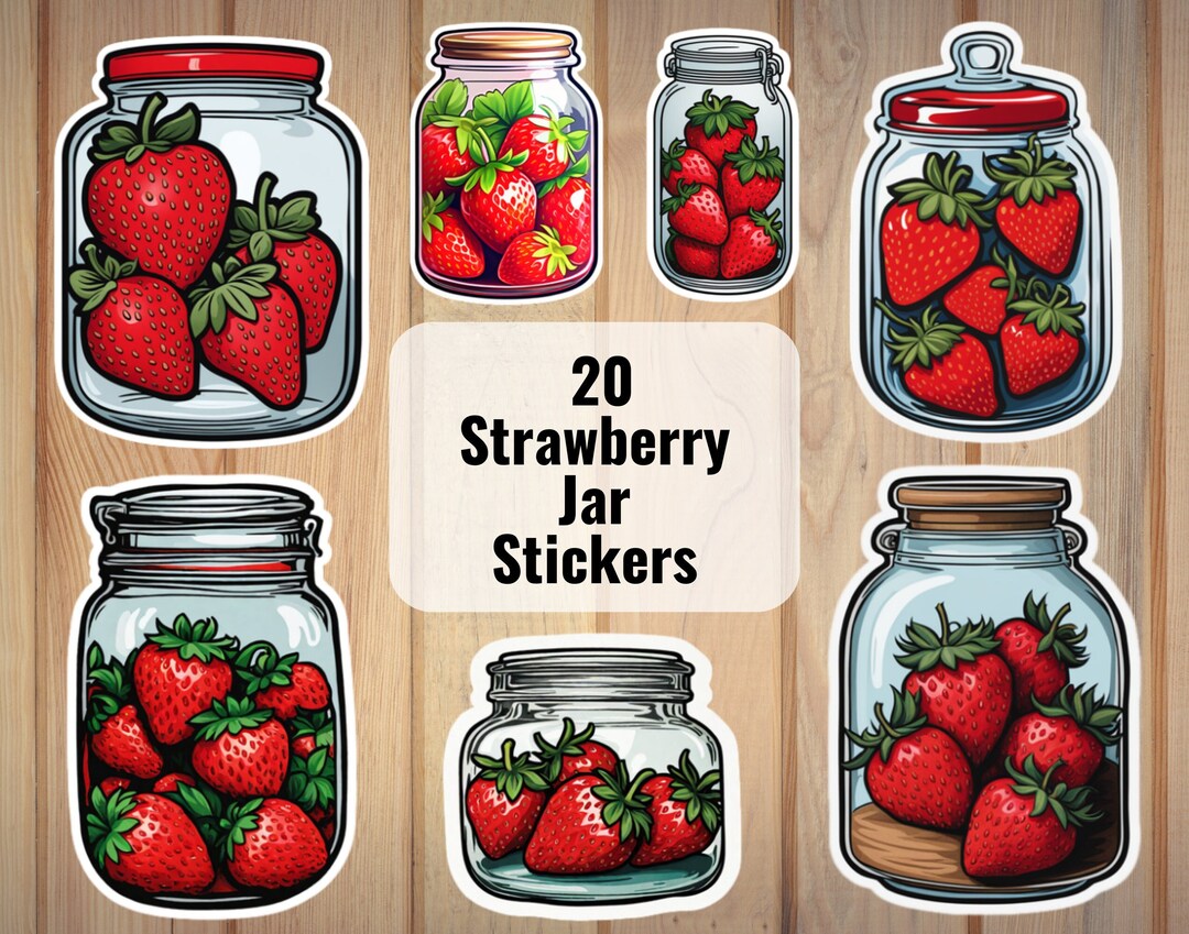 20 Digital Strawberry Jar Stickers Bundle, Downloadable Digital Sticker ...