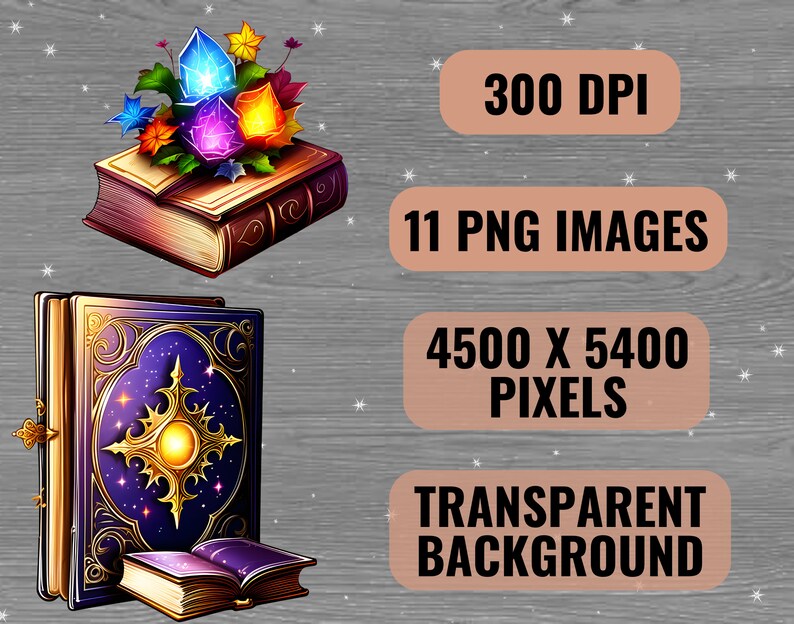 11 Digital Magical Books Clipart Bundle, Downloadable Digital PNG ...