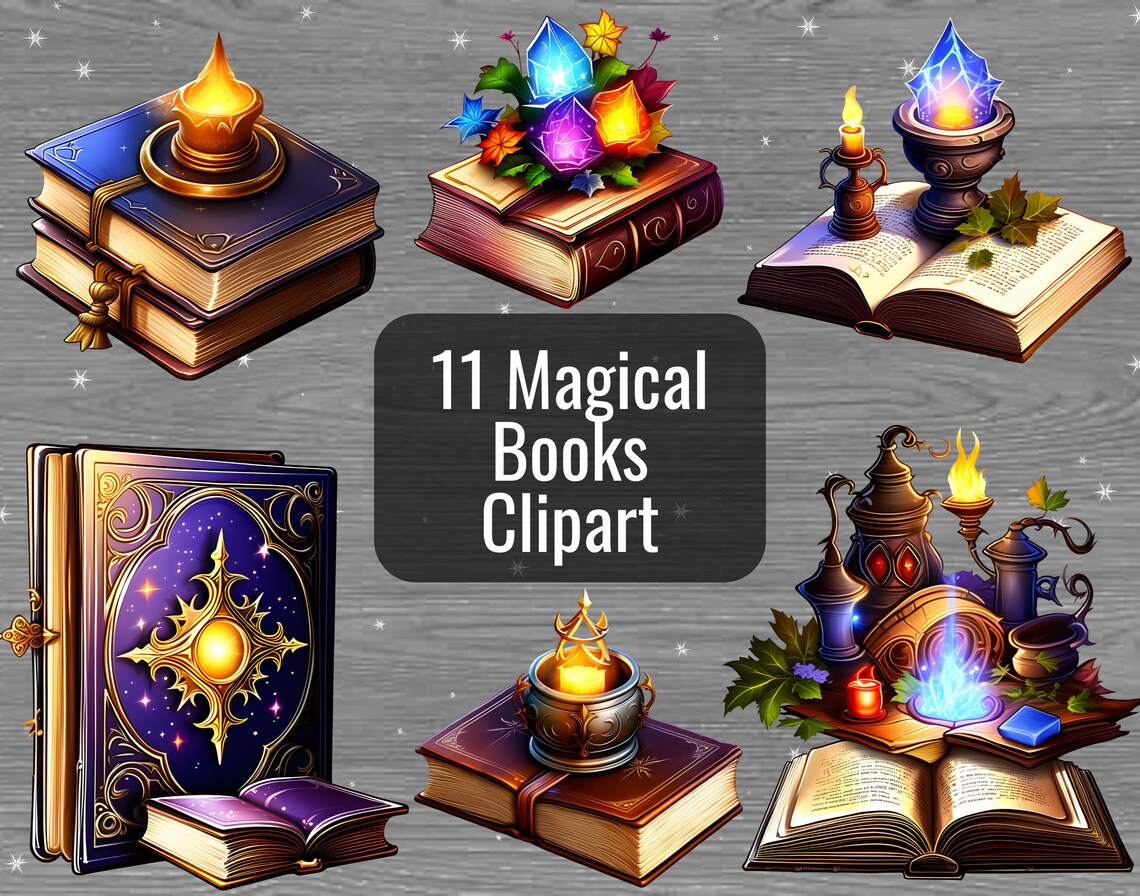 11 Digital Magical Books Clipart Bundle, Downloadable Digital PNG ...