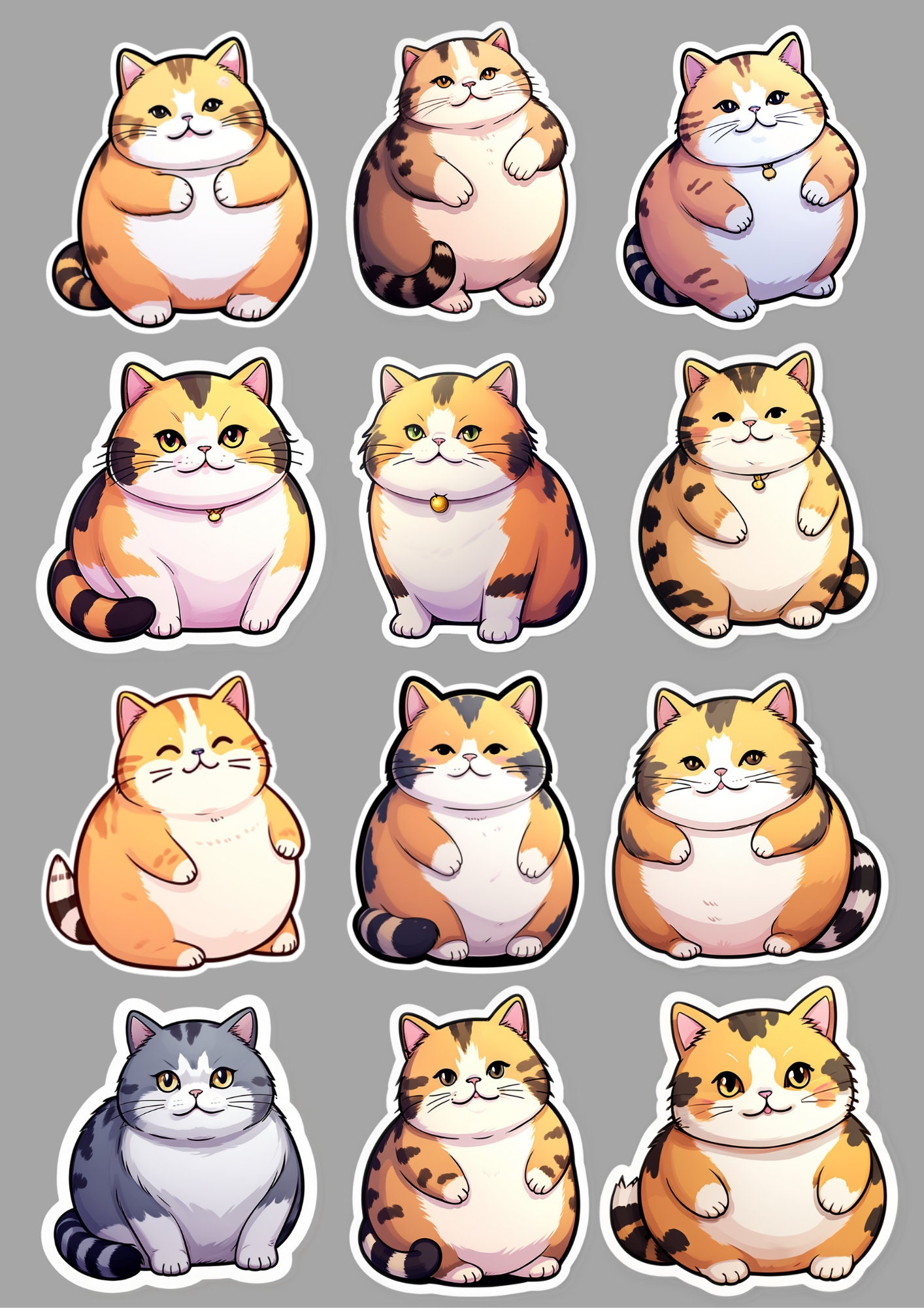 100 Cute Fat Cat Stickers, Downloadable Digital Sticker Sheets, PNG ...