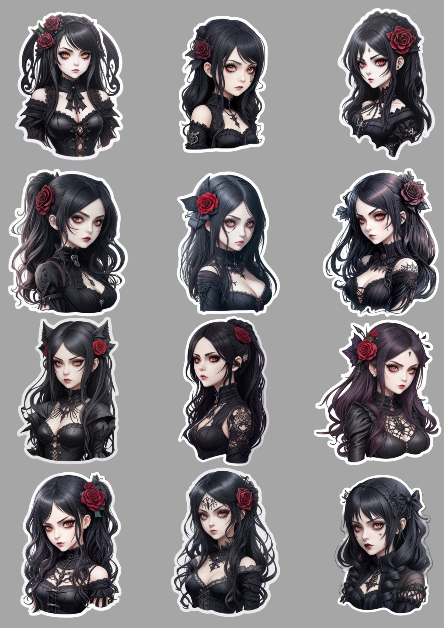 80 Digital Gothic Anime Girl Sticker Bundle, Downloadable Digital ...