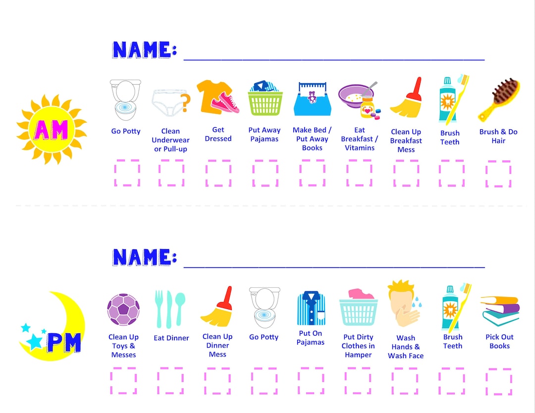 Routine Morning and Evening Checklist for Kids - Etsy