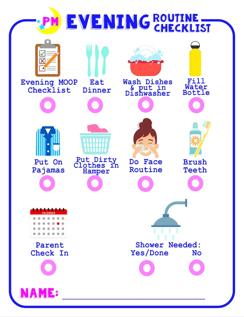 Morning and Evening Routine Checklists for Older Kids - Etsy