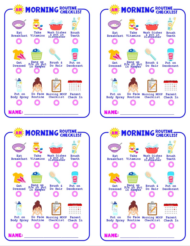 Morning and Evening Routine Checklists for Older Kids - Etsy