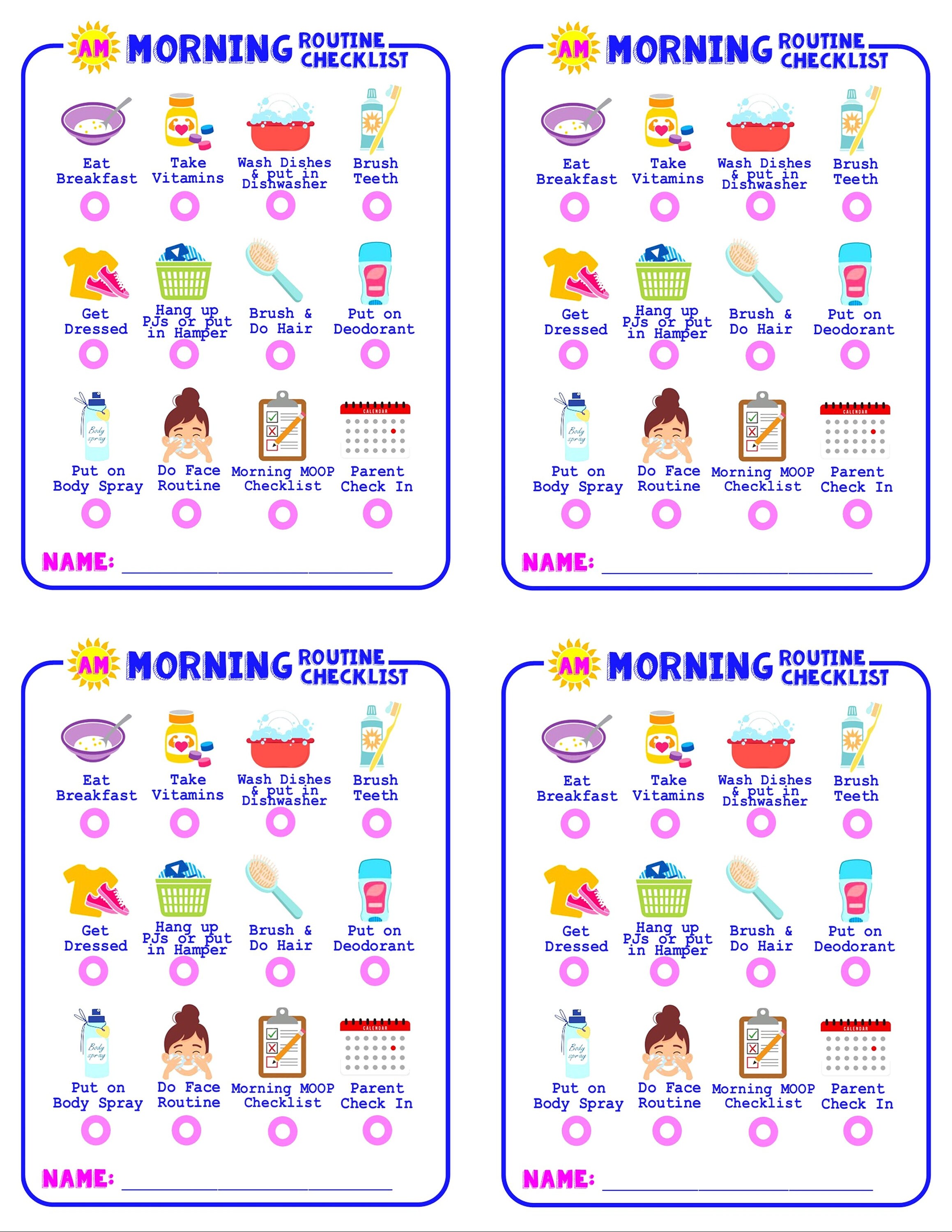 Morning and Evening Routine Checklists for Older Kids - Etsy