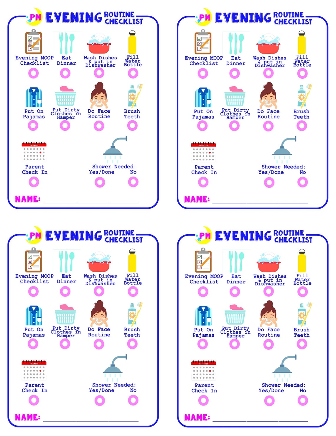 Morning and Evening Routine Checklists for Older Kids - Etsy