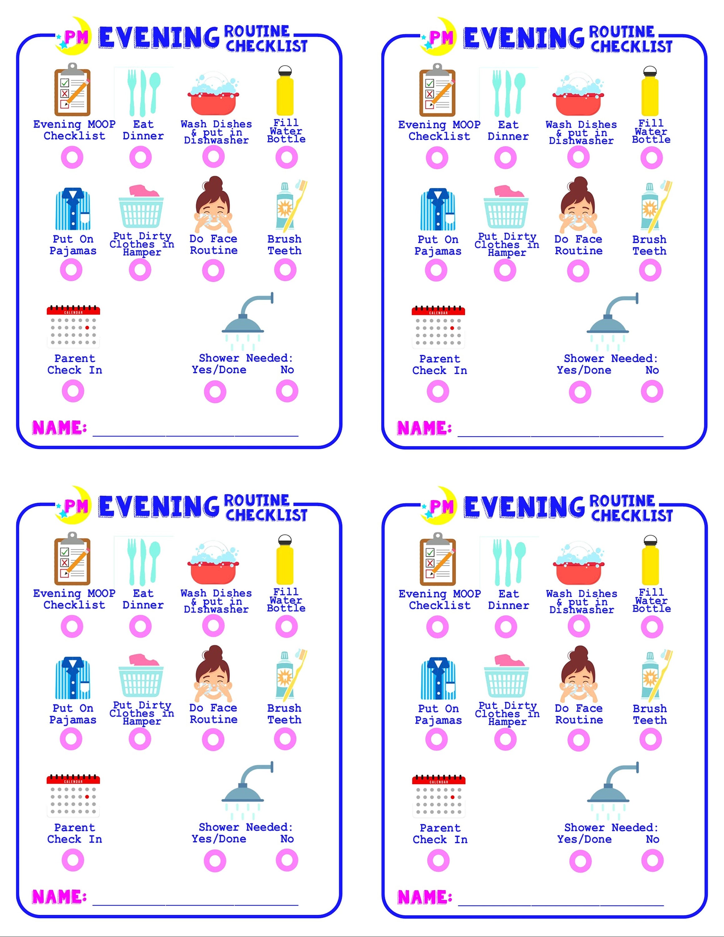 Morning and Evening Routine Checklists for Older Kids - Etsy