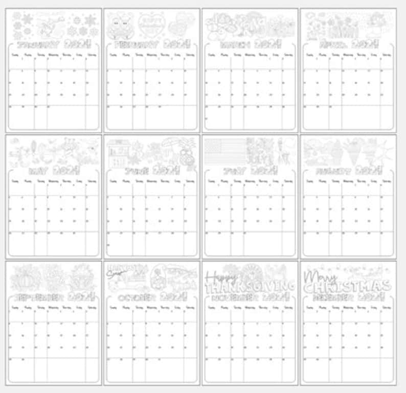 Kids Coloring Calendar 2024 - Etsy