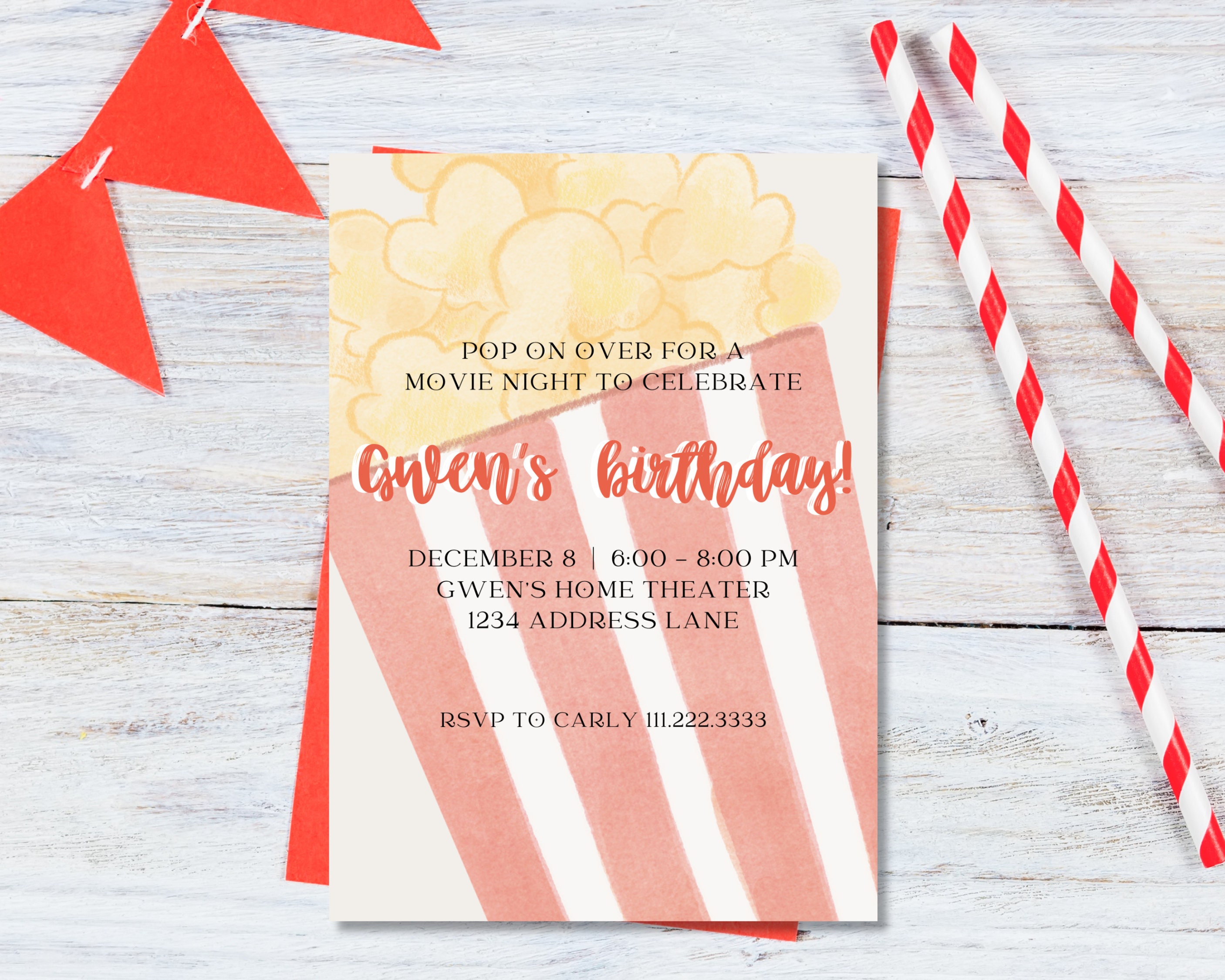 Cinema Party Invitation, Movie Theater Birthday Invitation, Editable ...
