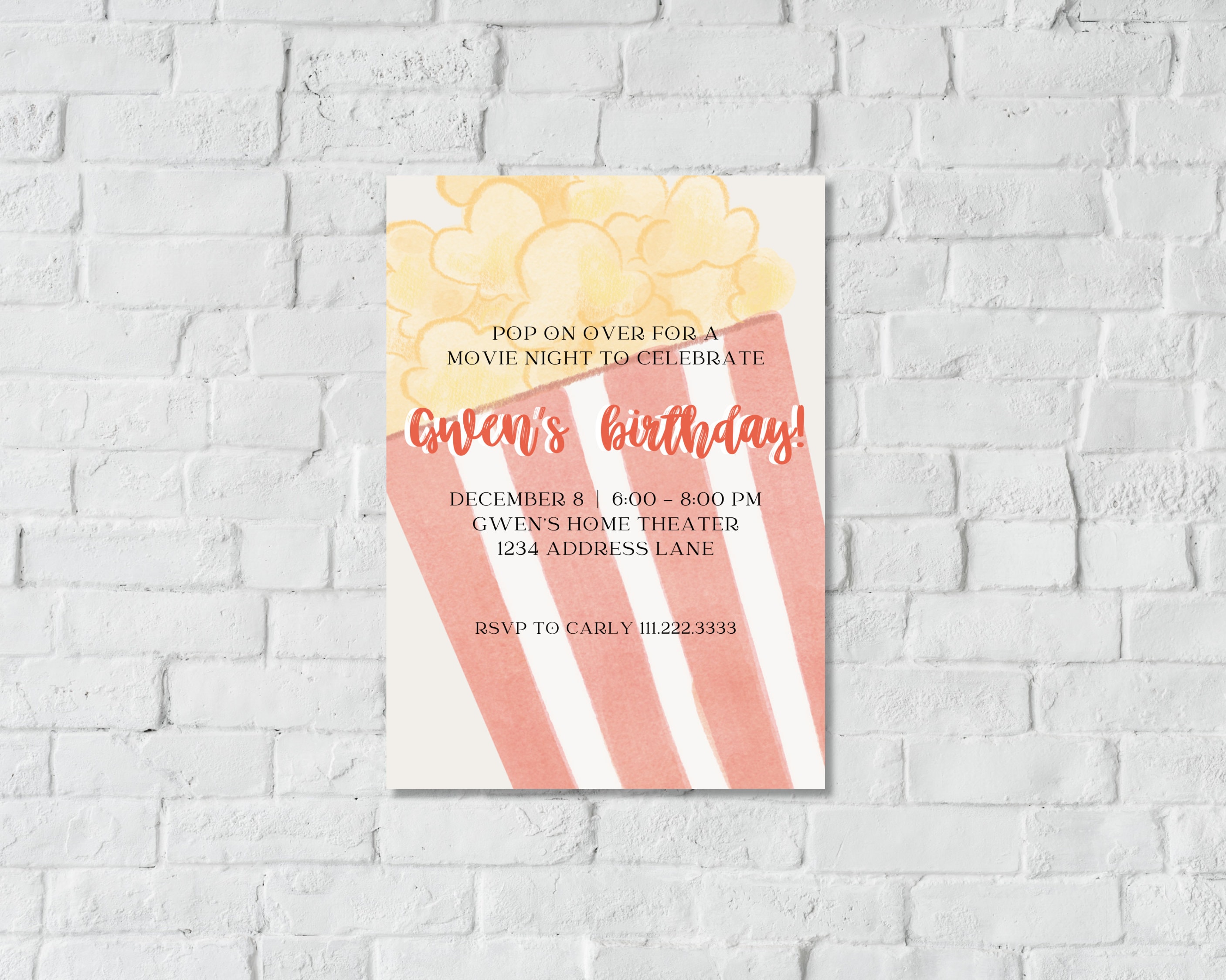 Cinema Party Invitation, Movie Theater Birthday Invitation, Editable ...