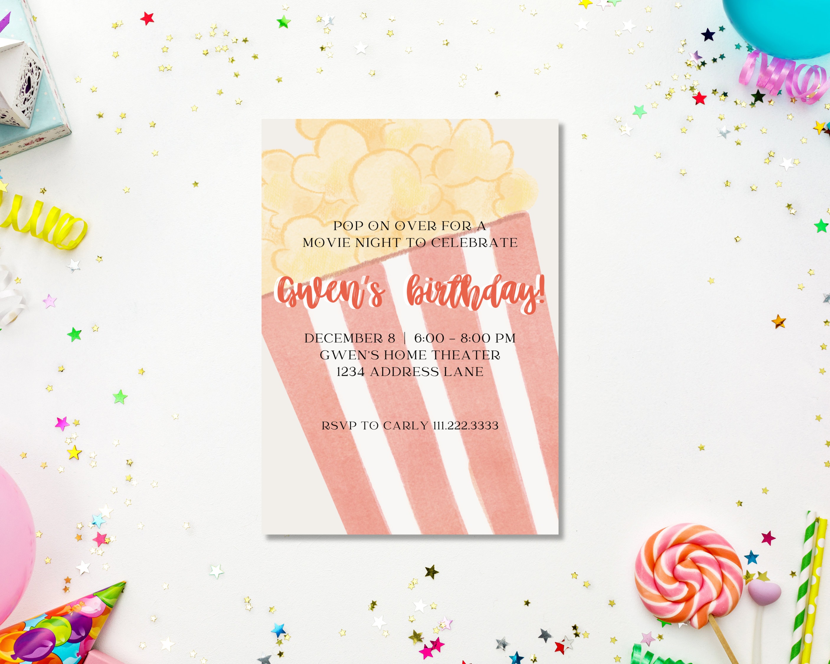 Cinema Party Invitation, Movie Theater Birthday Invitation, Editable ...