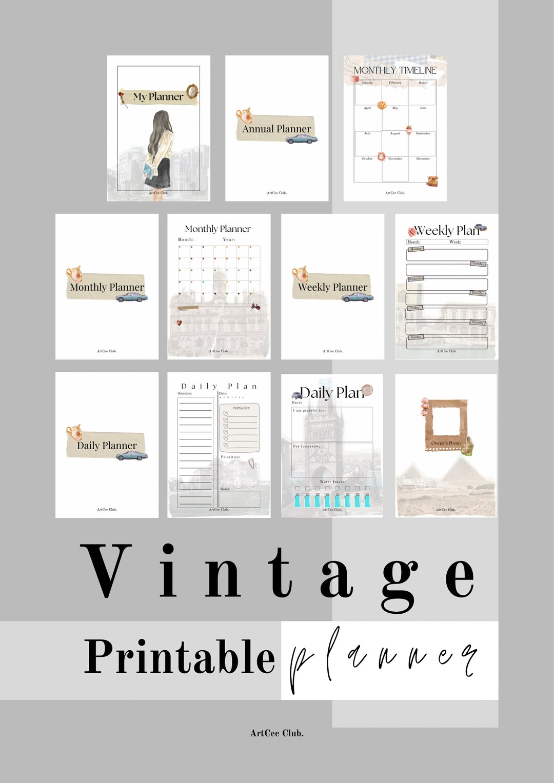 Vintage Undated Printable Planner - Etsy