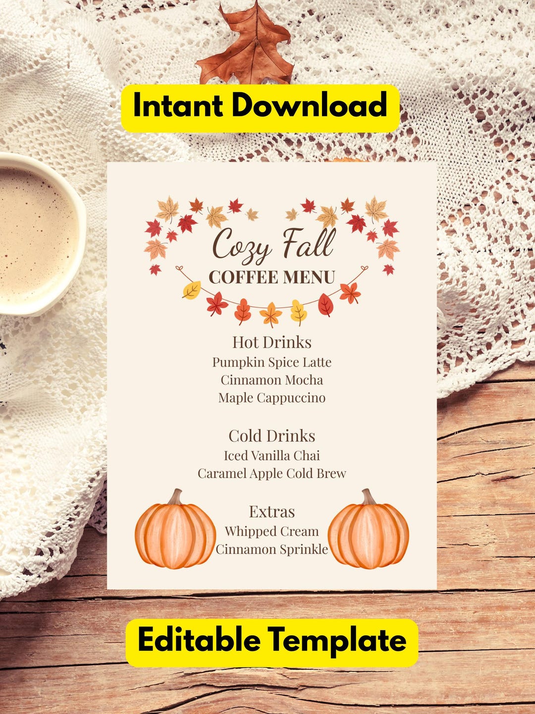 Cozy Fall Menu Template | Printable Autumn Menu | Thanksgiving Dinner ...
