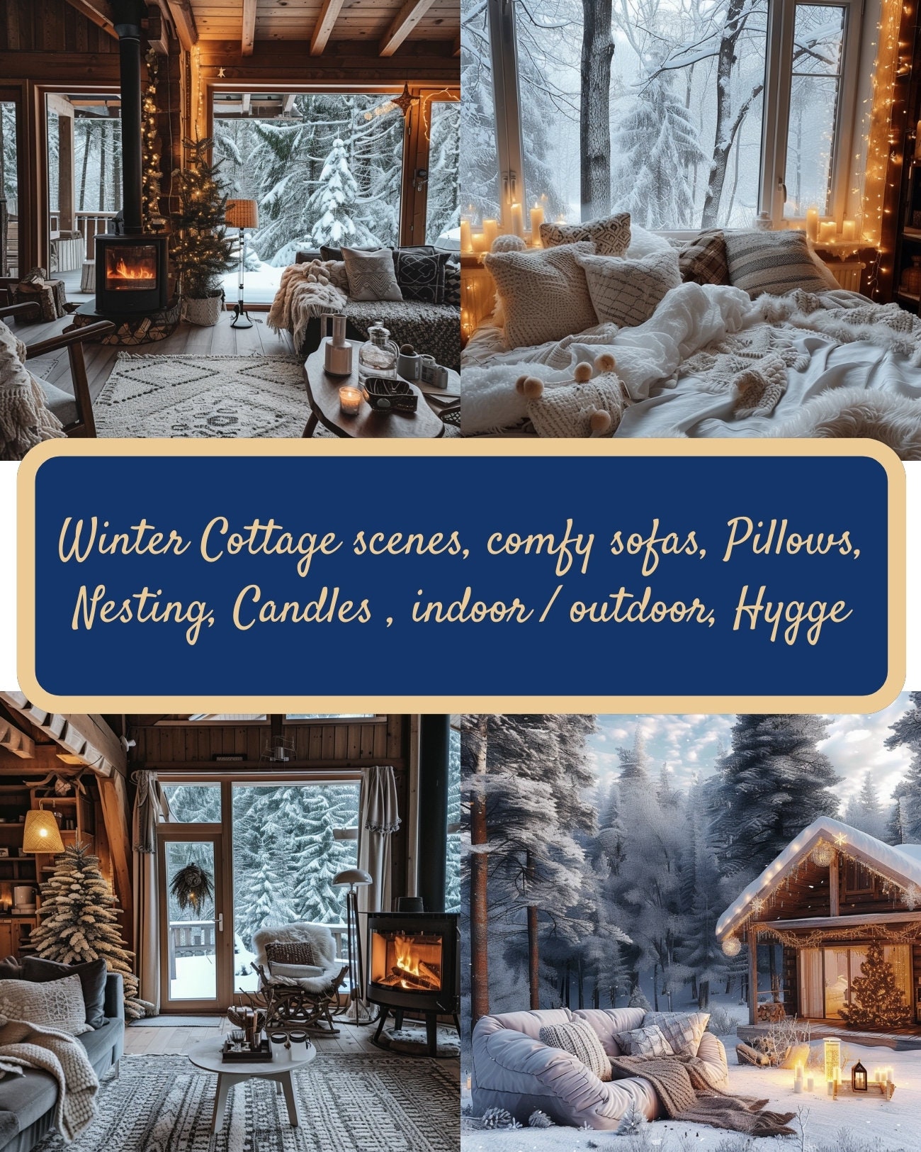 29 Winter Themed Cozy Cottage Scenes Clips Hygge Cozy PNG Instant ...