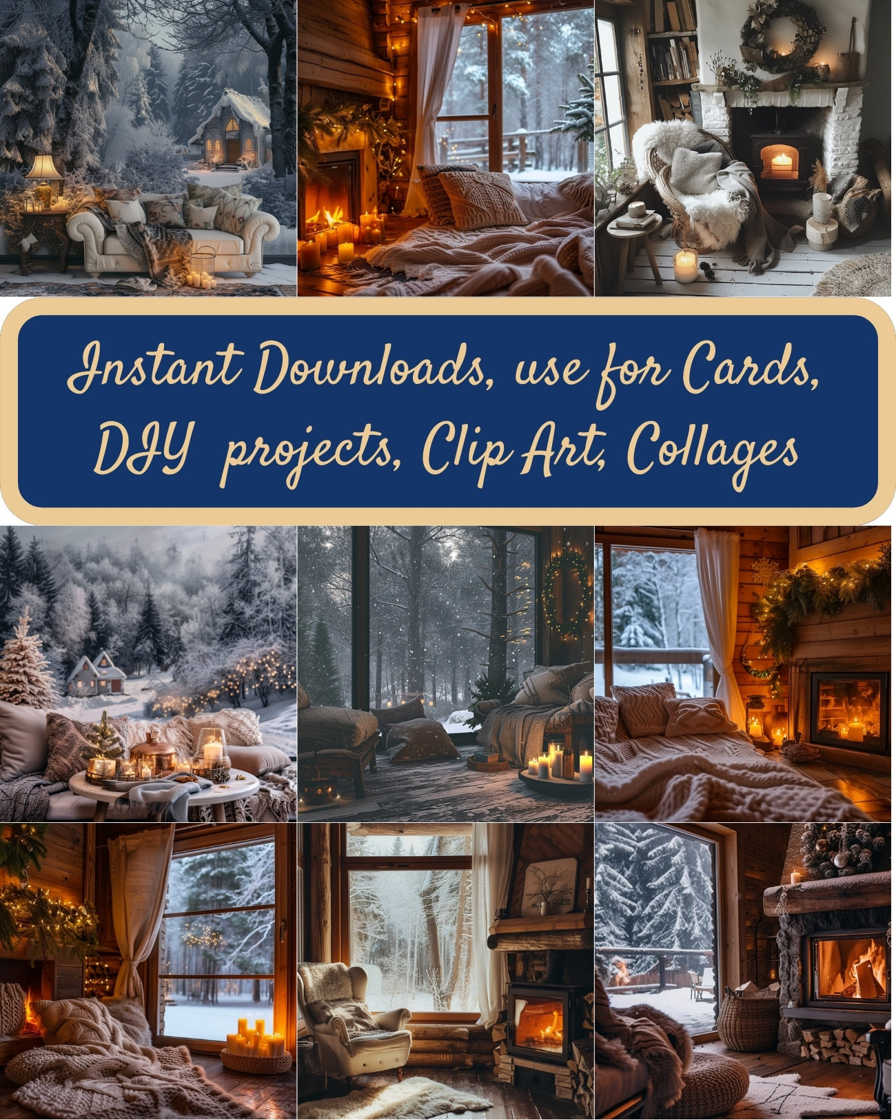 29 Winter Themed Cozy Cottage Scenes Clips Hygge Cozy PNG Instant ...