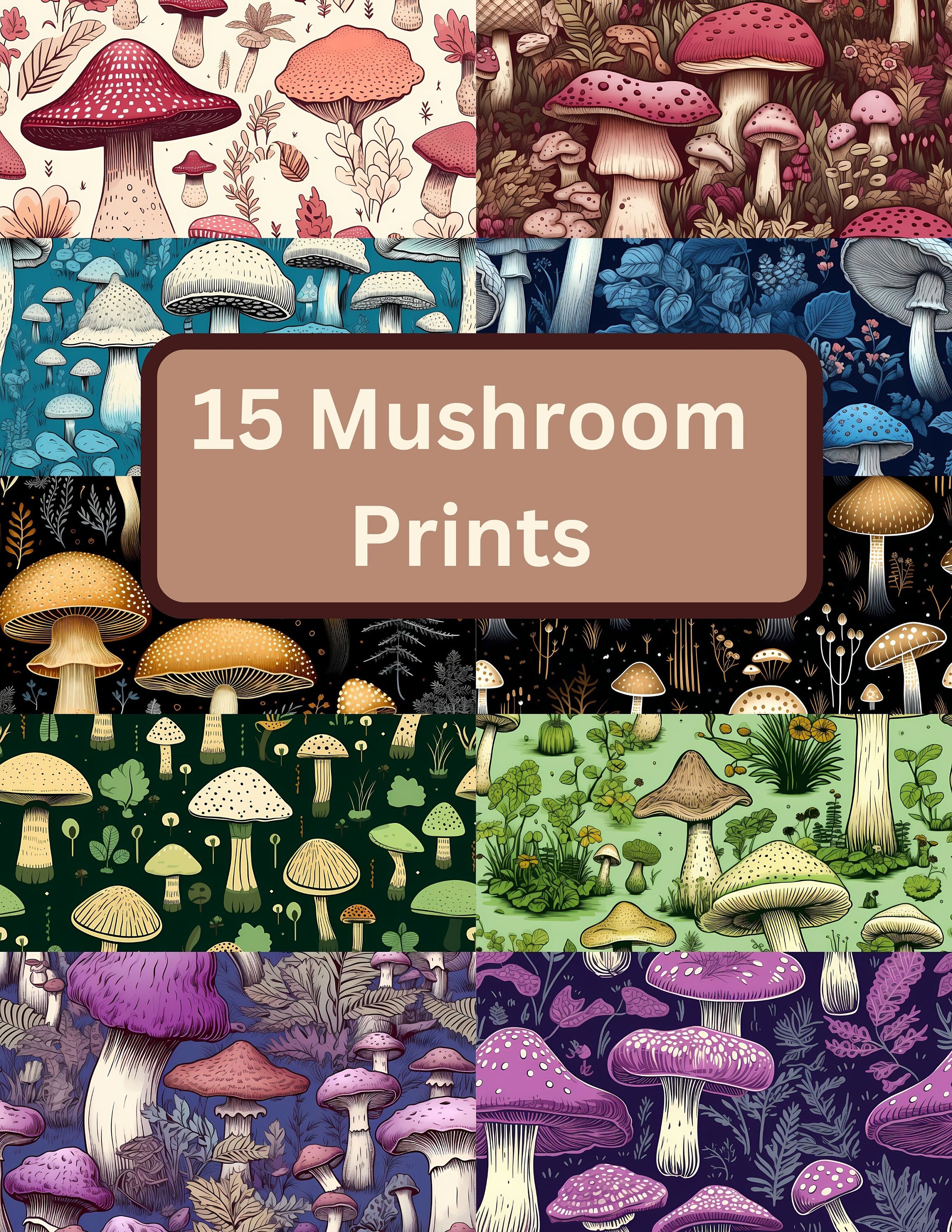 15 Printable Paper Mushroom Inspired Patterns Digital Paper Printable ...