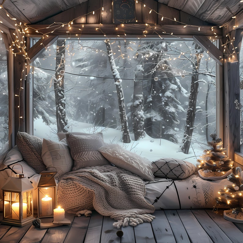 29 Winter Themed Cozy Cottage Scenes Clips Hygge Cozy PNG Instant ...