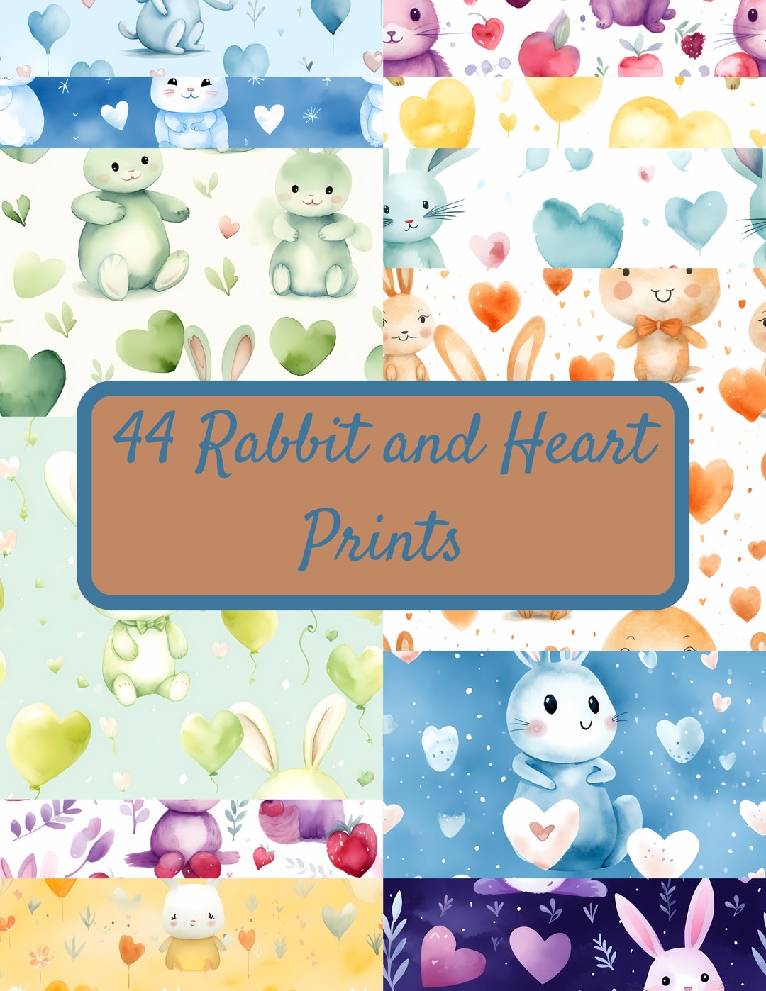 44 Rabbit and Heart Print Inspired Pattern Digital Paper Printable ...