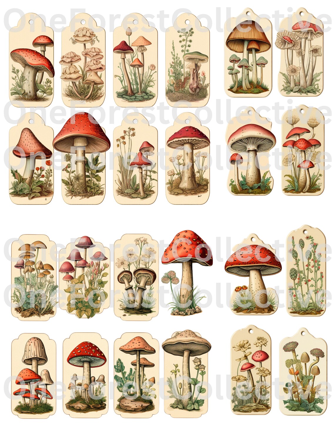 5 PNG Mushroom Tags Ephemera Collage Mixed Media Embellishments ...