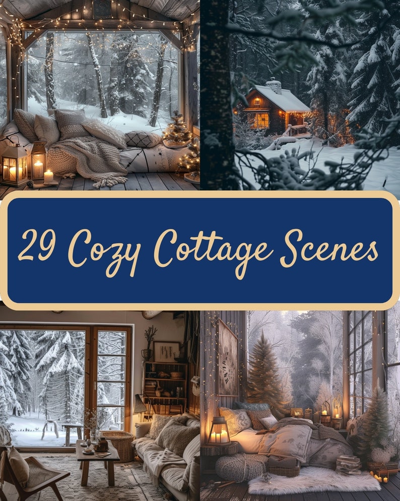 29 Winter Themed Cozy Cottage Scenes Clips Hygge Cozy PNG Instant ...