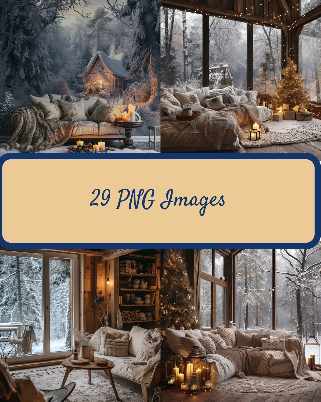 29 Winter Themed Cozy Cottage Scenes Clips Hygge Cozy PNG Instant ...