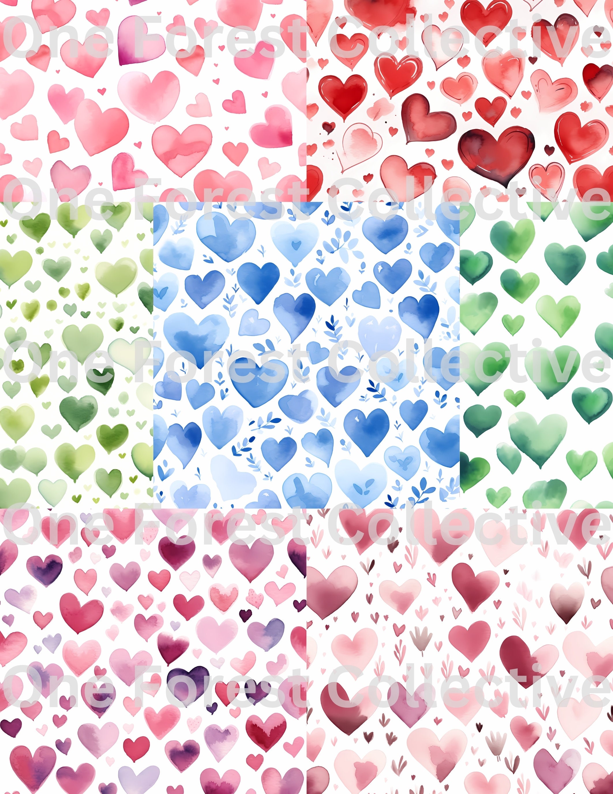 16 Heart Print Inspired Patterns Cutouts Digital Paper Printable Images ...