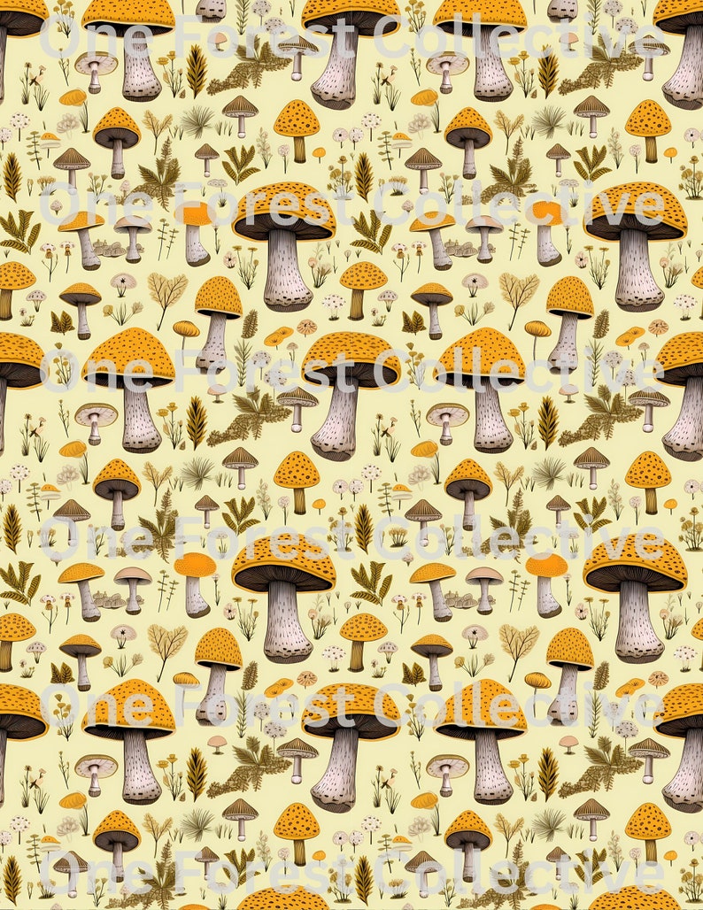 15 Printable Paper Mushroom Inspired Patterns Digital Paper Printable ...
