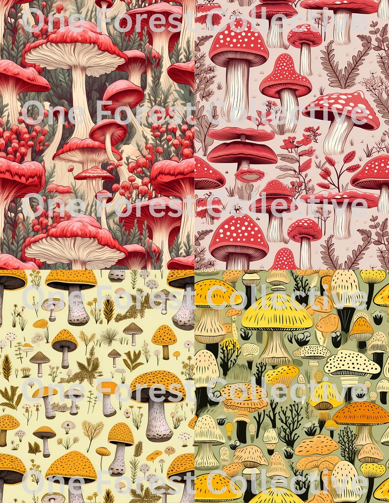 15 Printable Paper Mushroom Inspired Patterns Digital Paper Printable ...