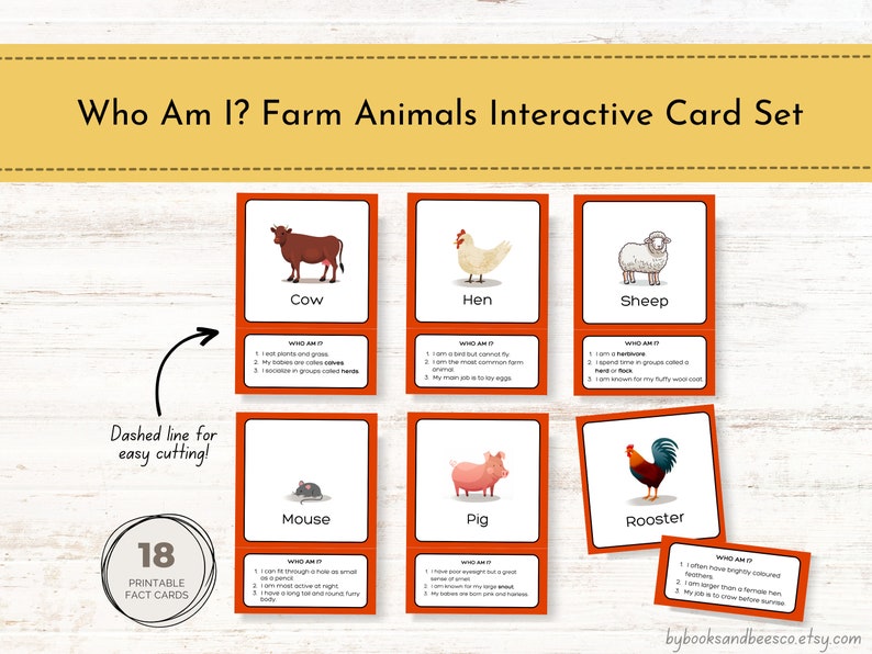 Farm Animal Printable Montessori Flashcards, Interactive Kids Activity ...