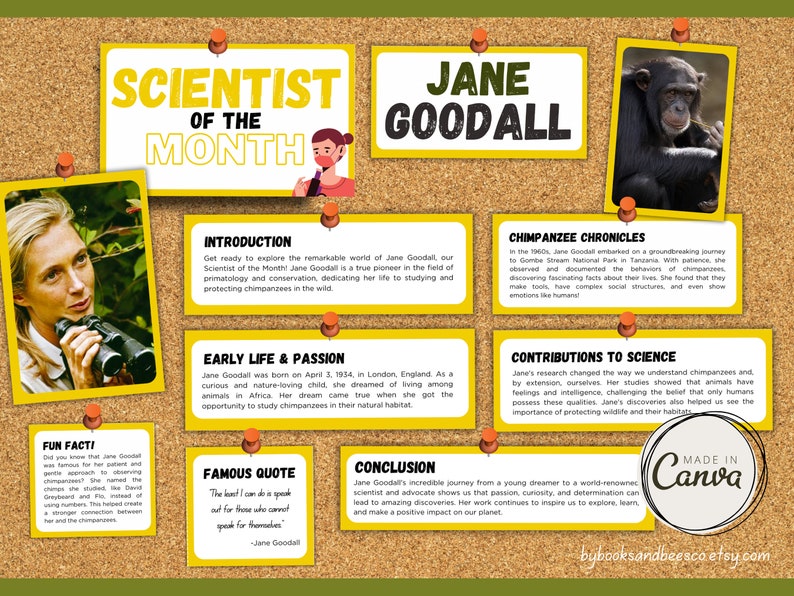 Scientist of the Month Poster Set, Jane Goodall Poster, Printable ...