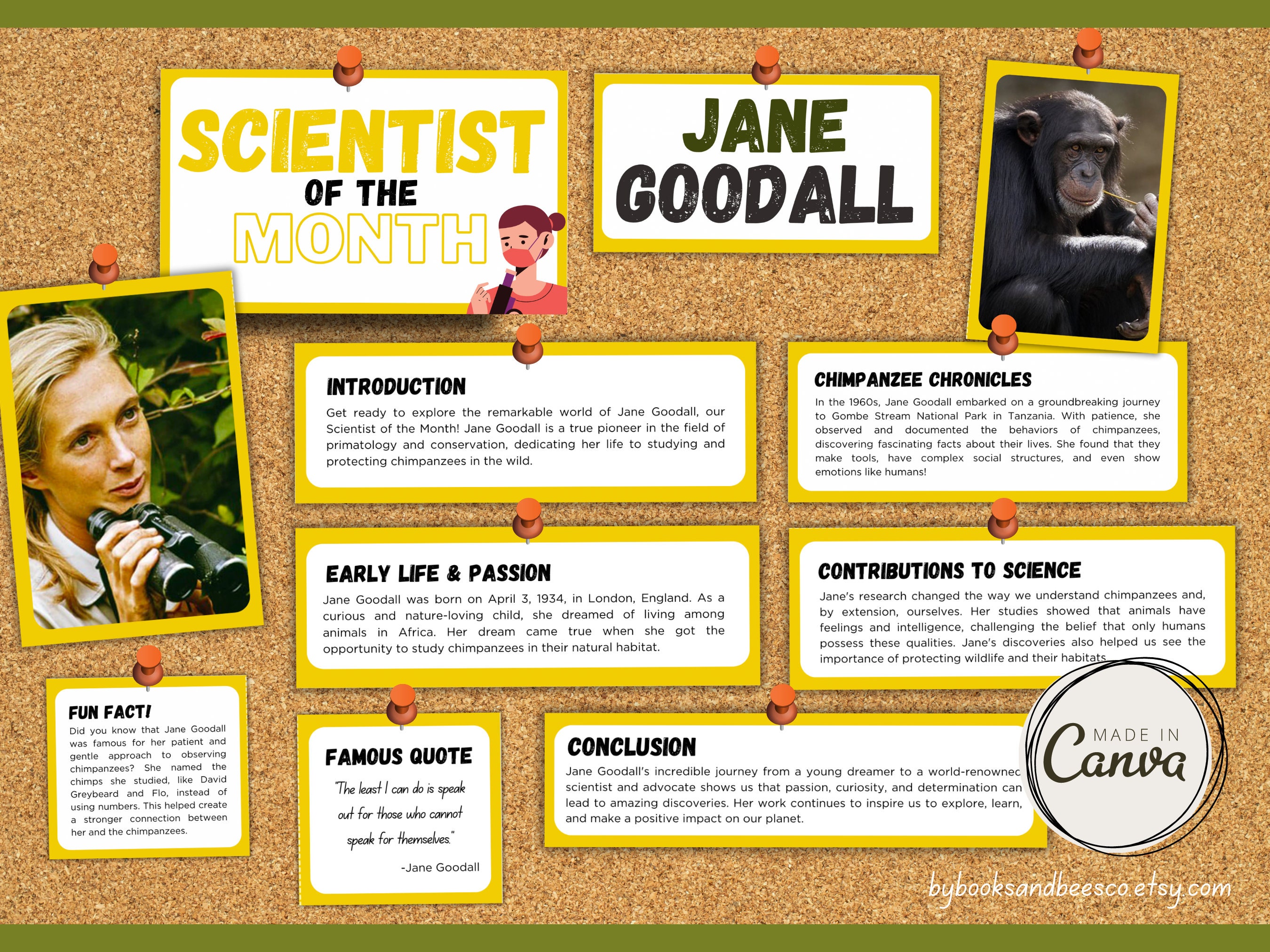 Scientist of the Month Poster Set, Jane Goodall Poster, Printable ...