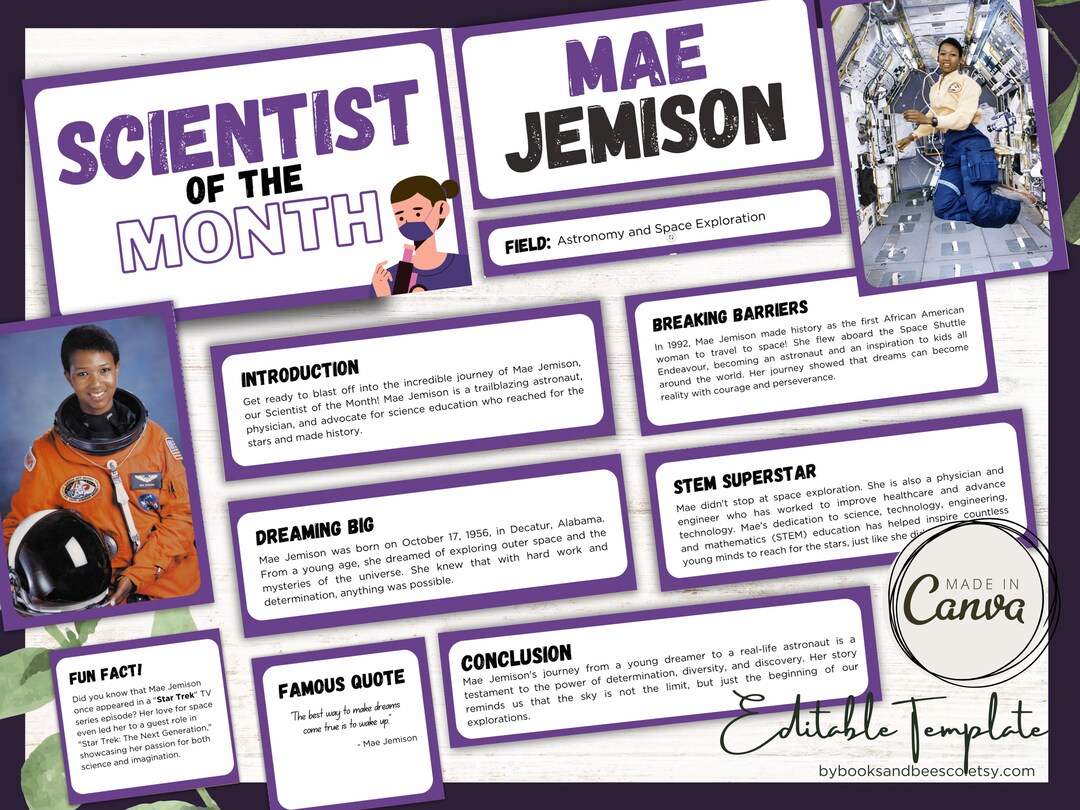 Scientist of the Month Poster Set, Mae Jemison Poster, Printable ...
