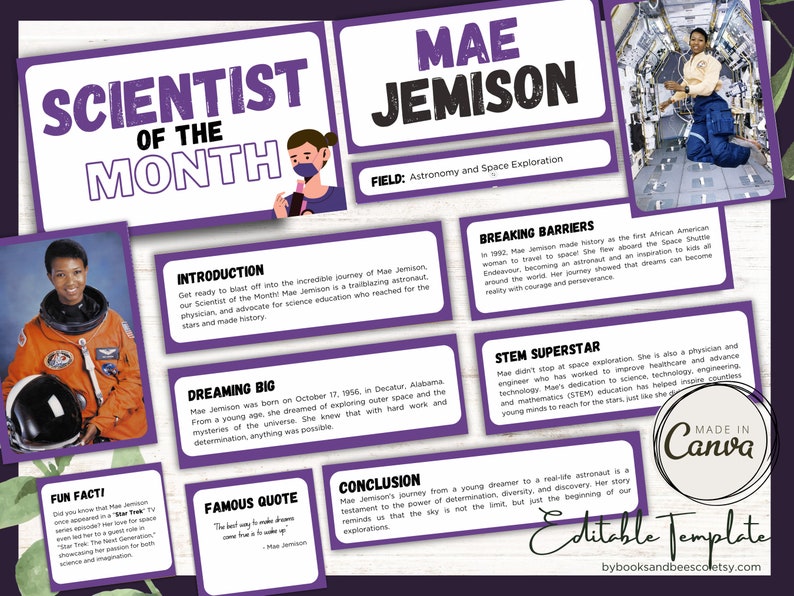 Scientist of the Month Poster Set, Mae Jemison Poster, Printable ...