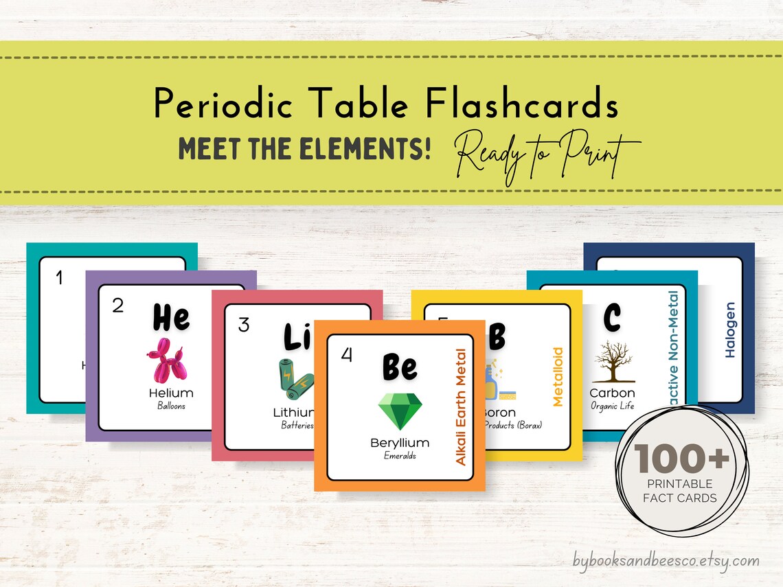 Periodic Table Printable Flashcards, Chemistry Elements for Kids ...