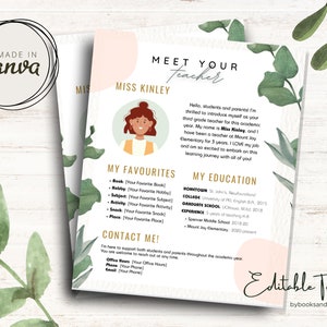 Minimalist Meet the Teacher Template, Editable Botanical Teacher ...
